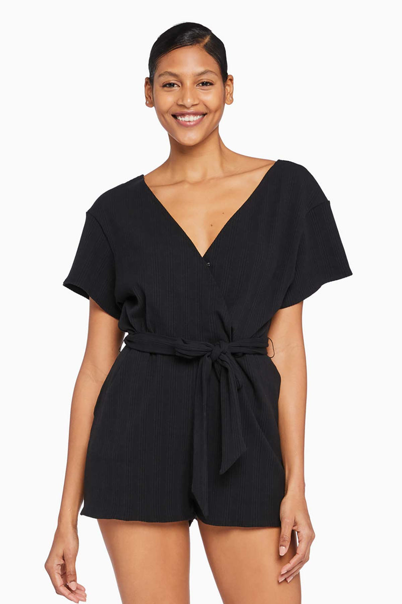 Vitamin A Logan Organic Rib Romper Black Organic Rib