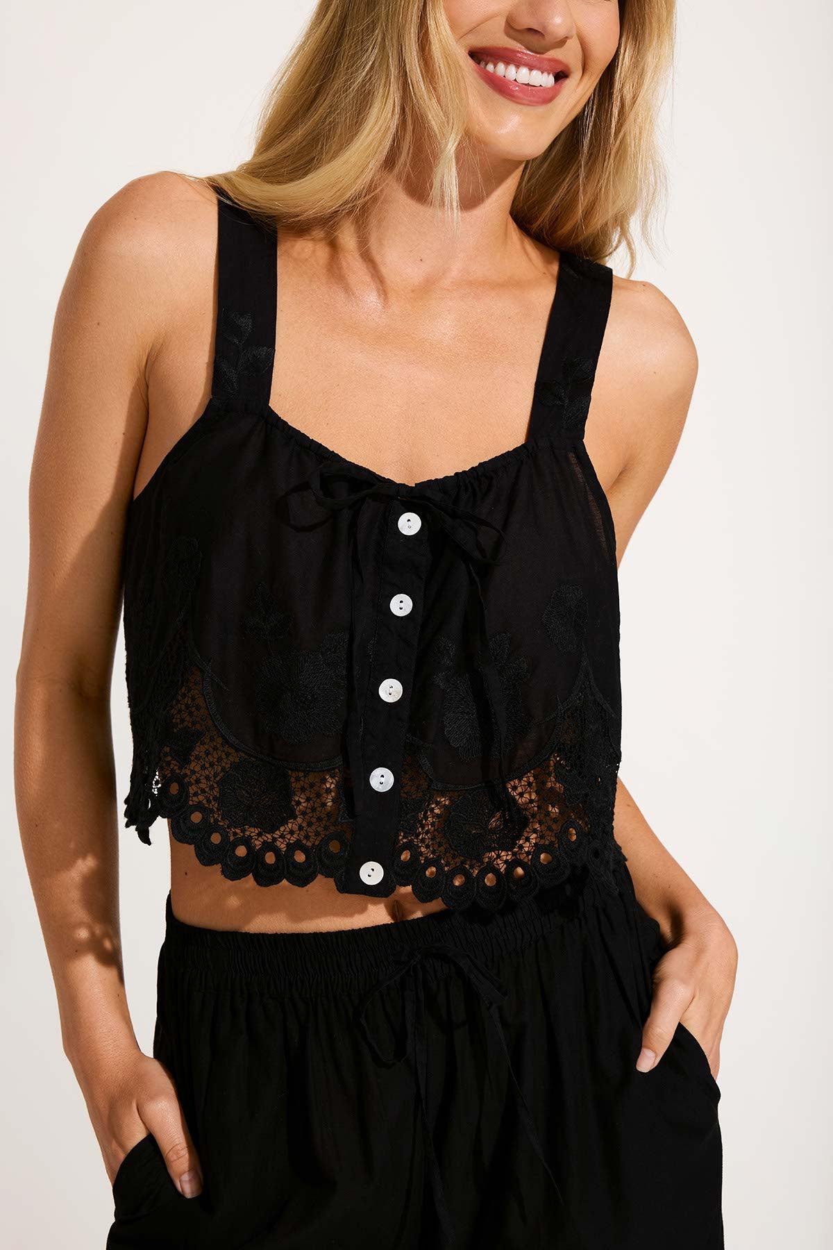 Vitamin A Flora Tank Black Beachside Broderie
