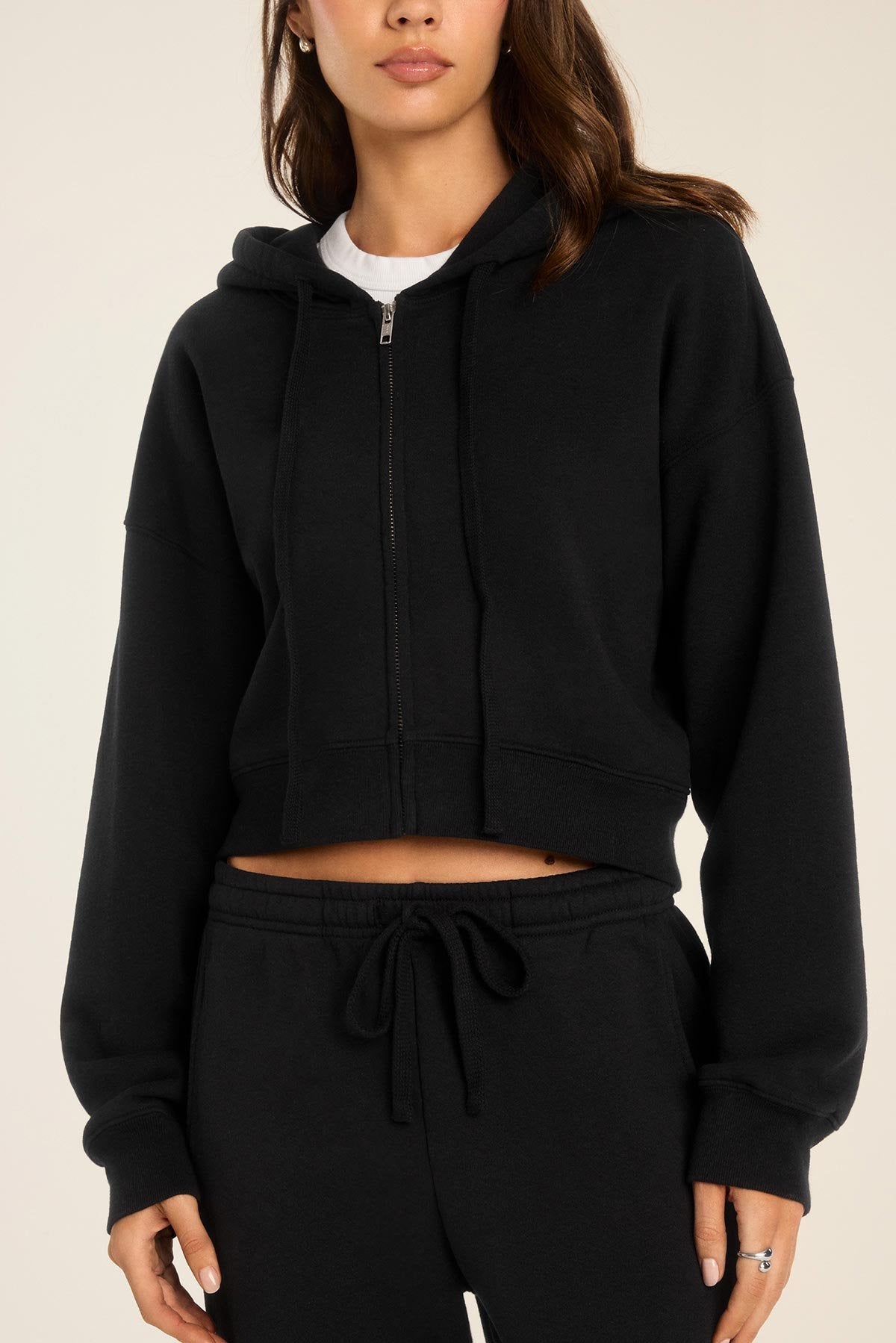 Dawn Crop Hoodie - Black French Terry – Vitamin A