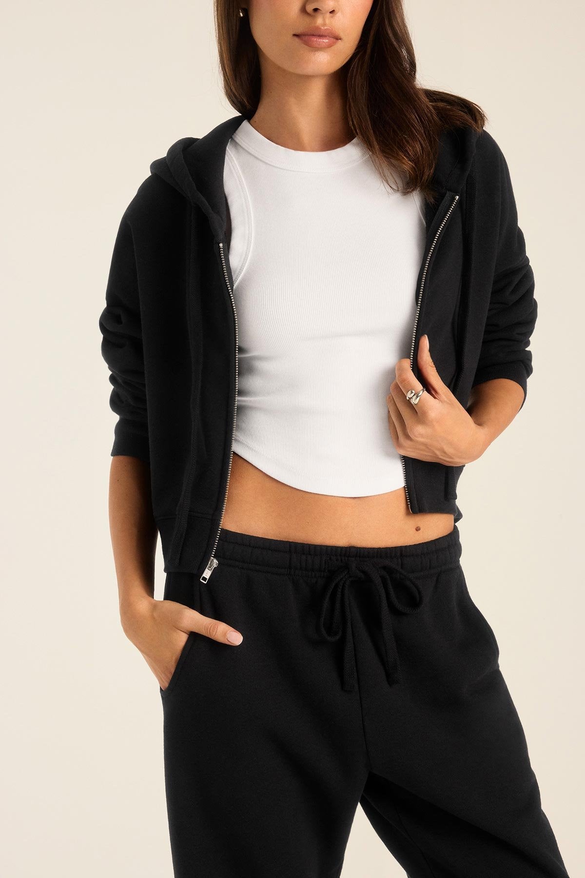Dawn Crop Hoodie - Black French Terry – Vitamin A