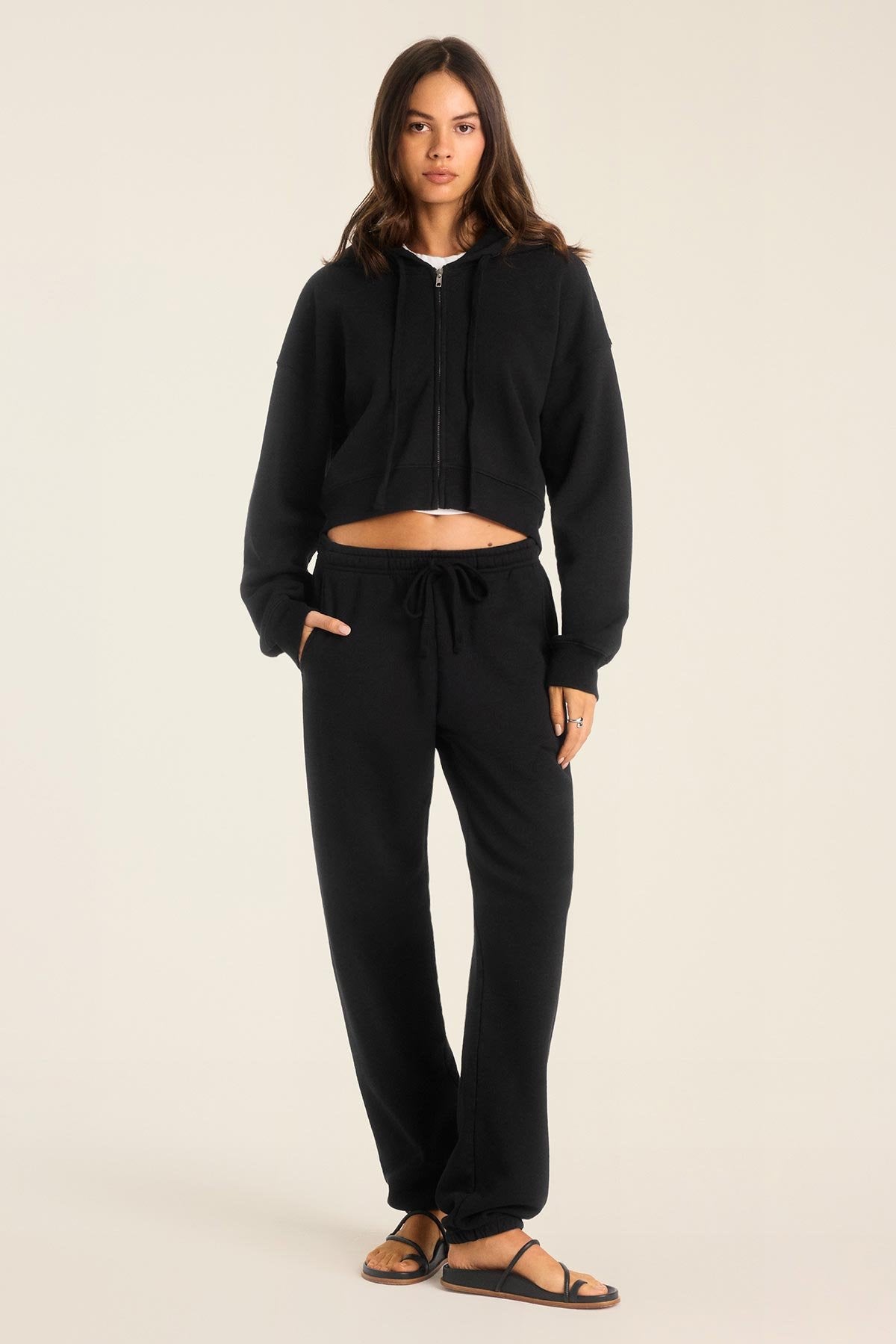 Dawn Crop Hoodie - Black French Terry – Vitamin A