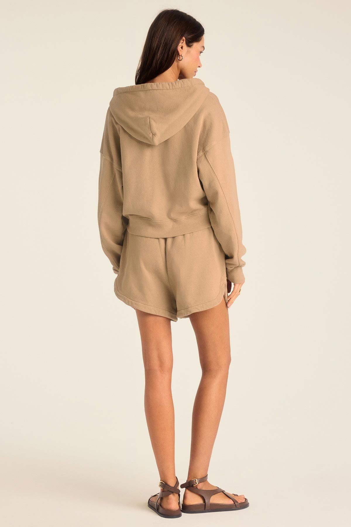 Dawn Crop Hoodie - Latte French Terry – Vitamin A