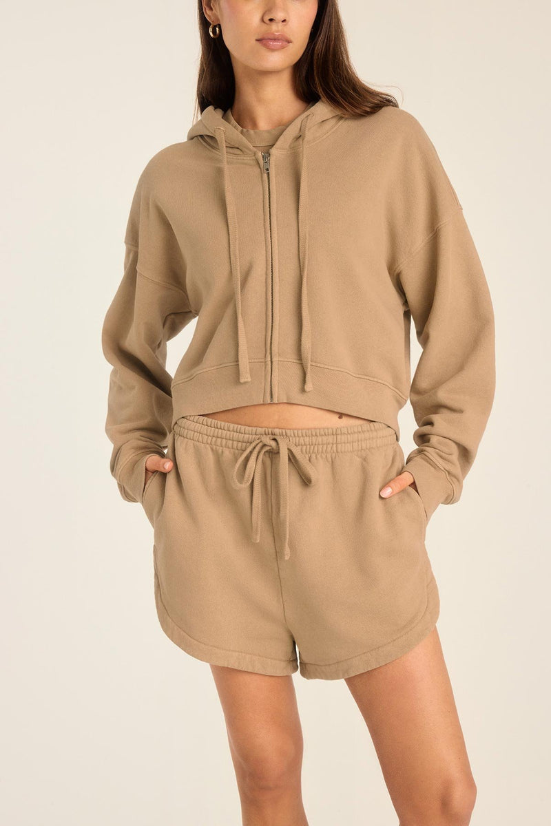 Dawn Crop Hoodie - Latte French Terry – Vitamin A