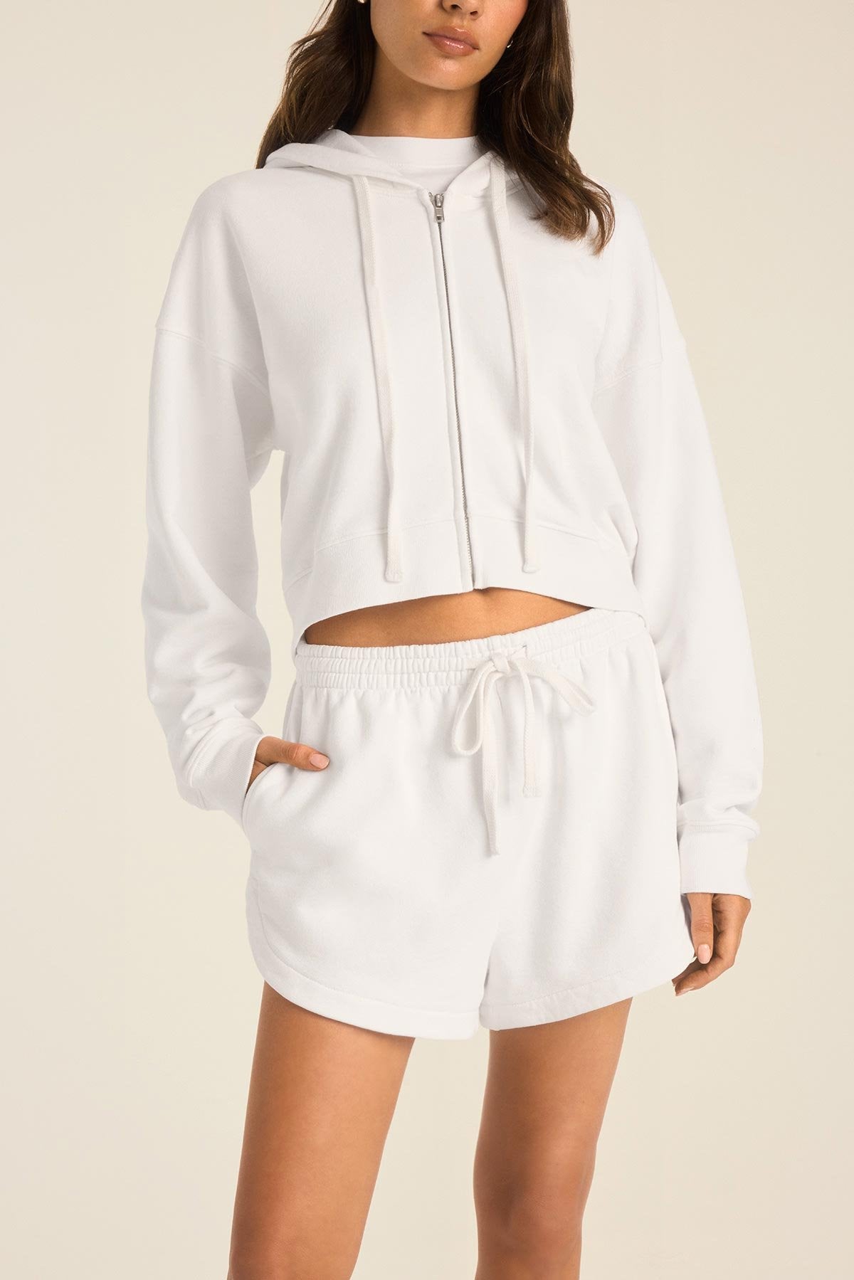 Dawn Crop Hoodie - White French Terry – Vitamin A